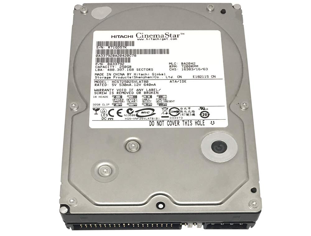 Hitachi HCS725025VLAT80 Cinemaster 7K500 250GB 7200 RPM 8MB Buffer ATA-133 40-pin 3.5 Inch Hard Drive