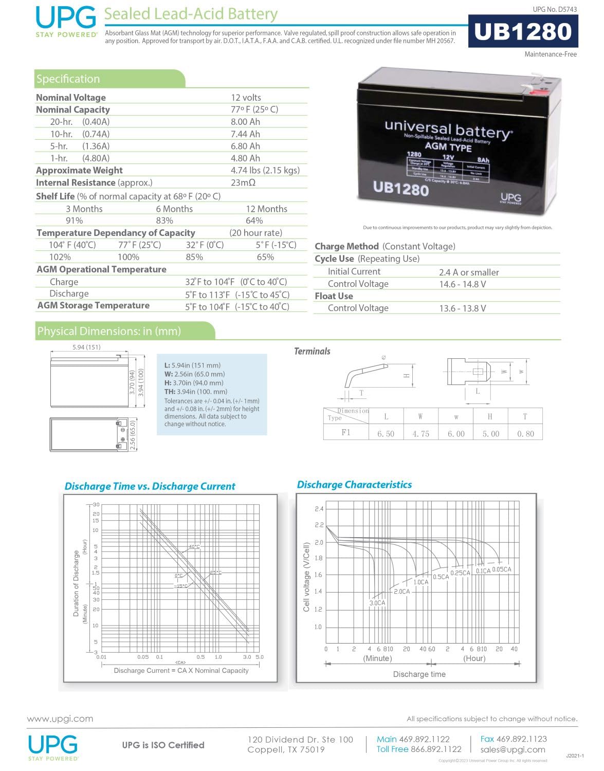 UB1280 12V 8Ah F1 Home Alarm Securirty System Battery