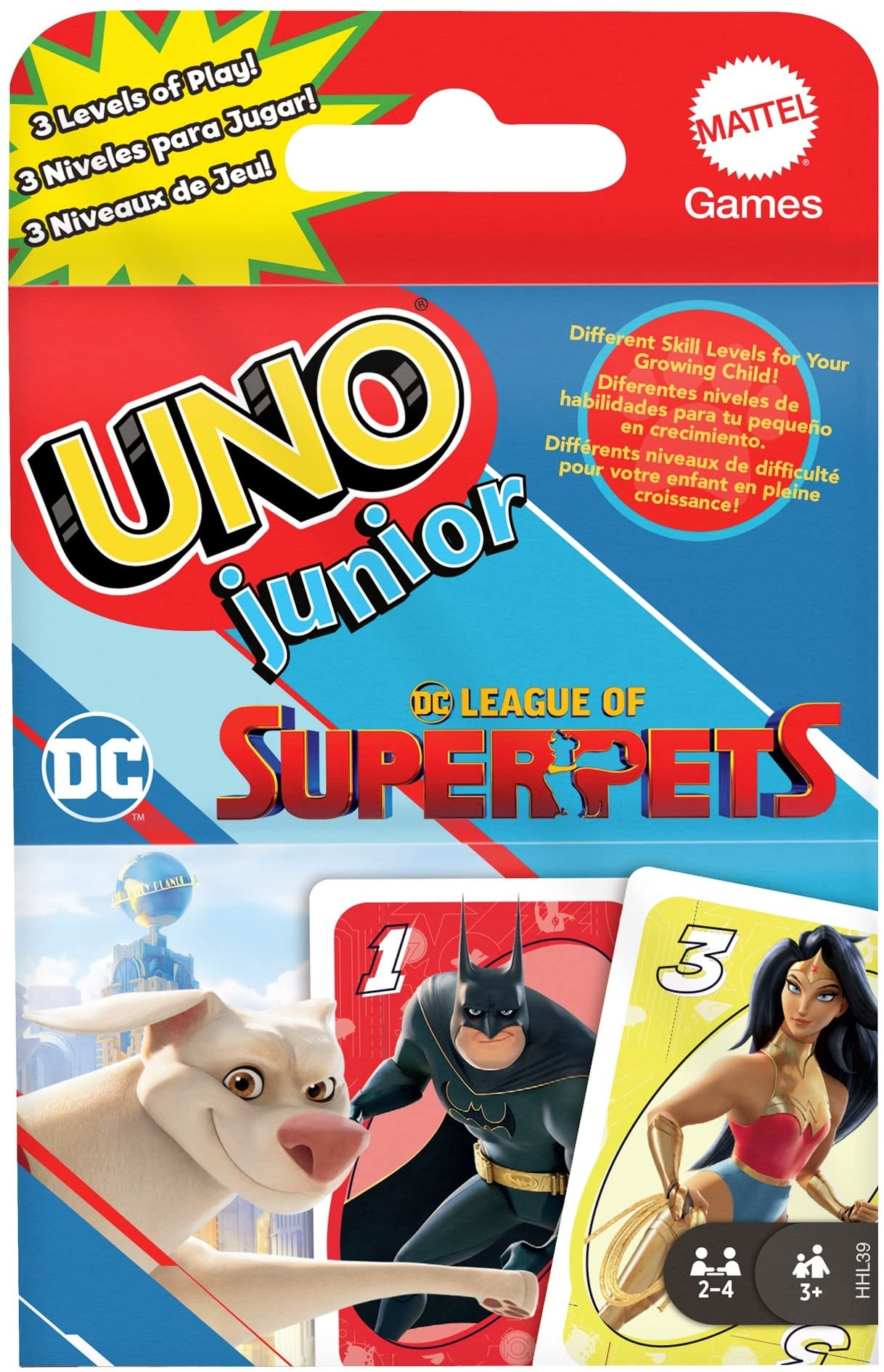 Mattel Games UNO Junior DC League of Superpets Card Game for Kids with Simple Rules, 3 Levels of Play & Animal Matching