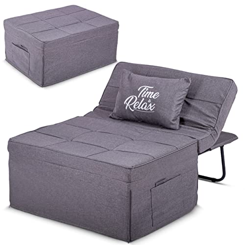 CĂMFY Ottoman Bed | Soft Memory Foam Sofa Bed | Convertible Chair 4 in 1 Perfect for Small Spaces | Sleeper Chair Bed with Large Pockets and Pillow Included | Added Memory Foam (Medium)