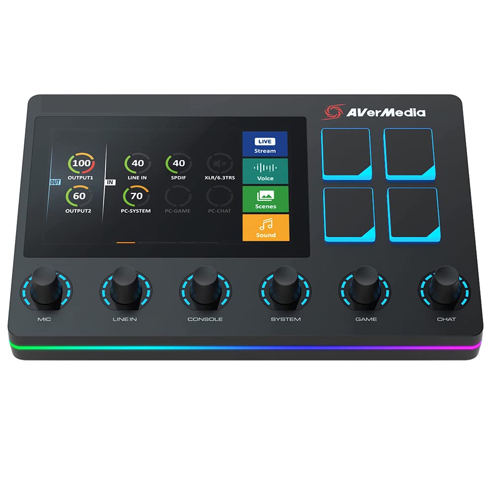 AVerMedia Live Streamer AX310 - Creator Control Center, 6 Track Audio Mixer with IPS Touch Panel, Trigger Actions on OBS, Streamlabs, Spotify, VTube, Twitch, YouTube, and more