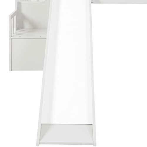 DEYOBED Low Loft Bed with Stairs and Slide - Wood Twin Bed Frame for Kids - Ideal for Boys and Girls - White