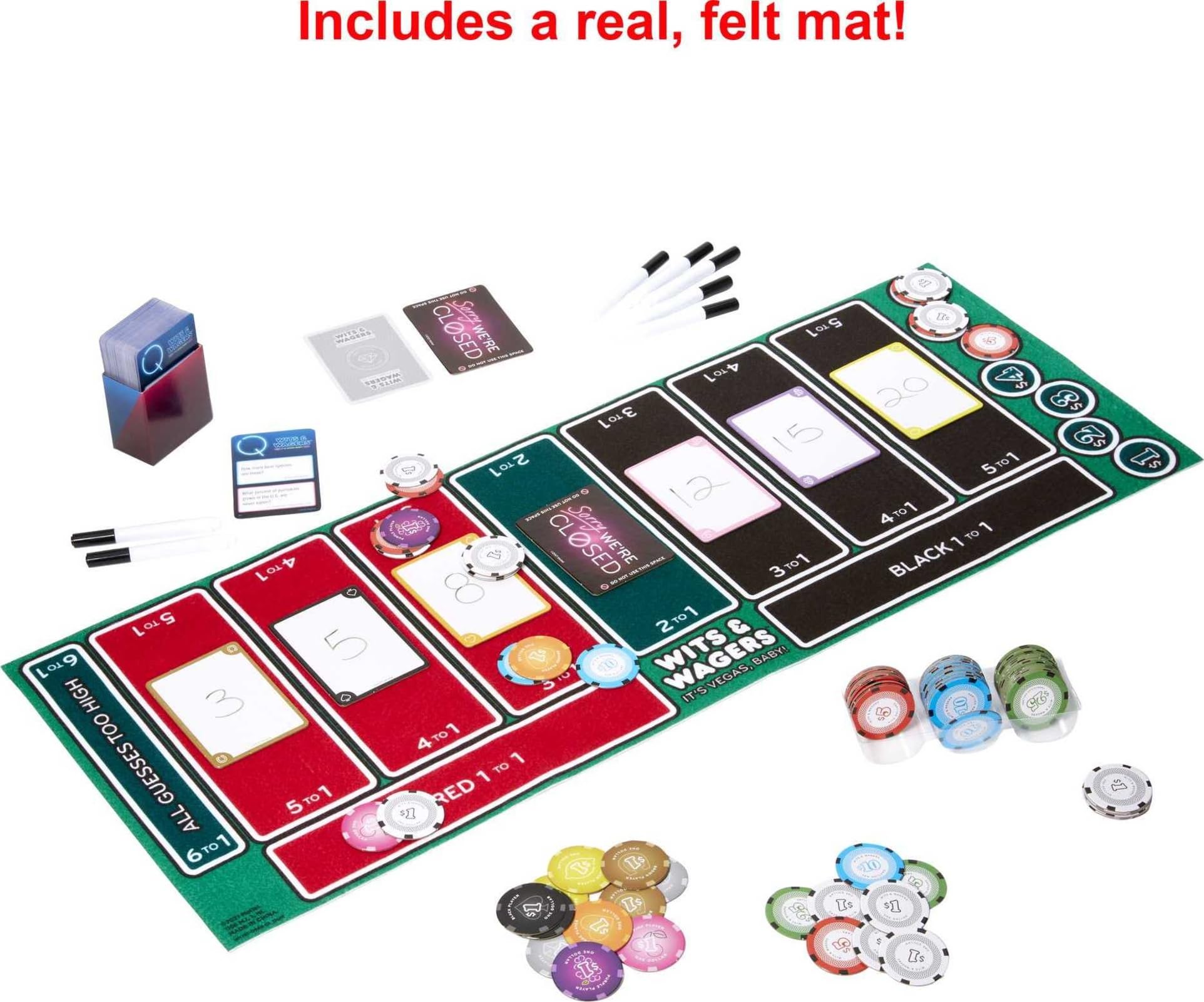 Mattel Games Wits & Wagers Board Game Vegas Edition, Party Game with Dry Erase Boards, Markers & Poker Chips for 5+ Players