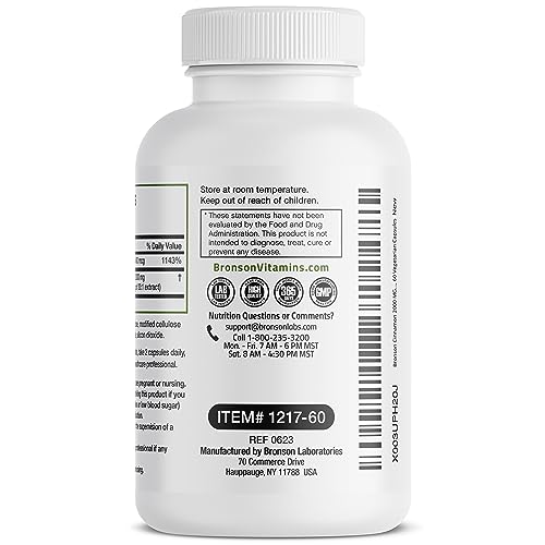 Bronson Cinnamon 2000 MG per Serving Plus Chromium Supports Sugar Metabolism, High Potency Chromium, Non-GMO, 60 Vegetarian Capsules