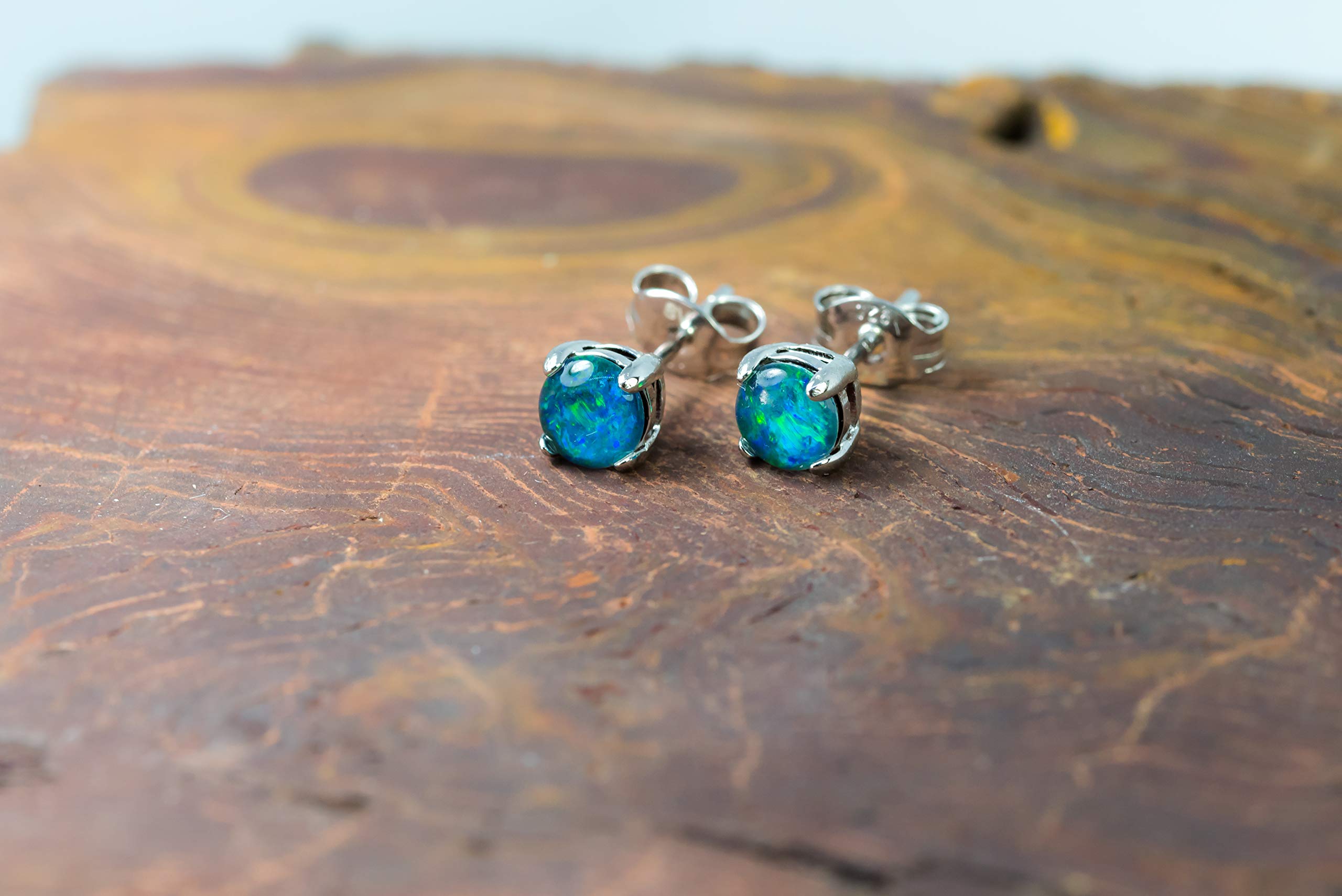Australian Triplet Opal Earrings - Dainty Australian Opal Triplet Earrings in White or Yellow Gold Plated on Sterling Silver Women's Jewelry