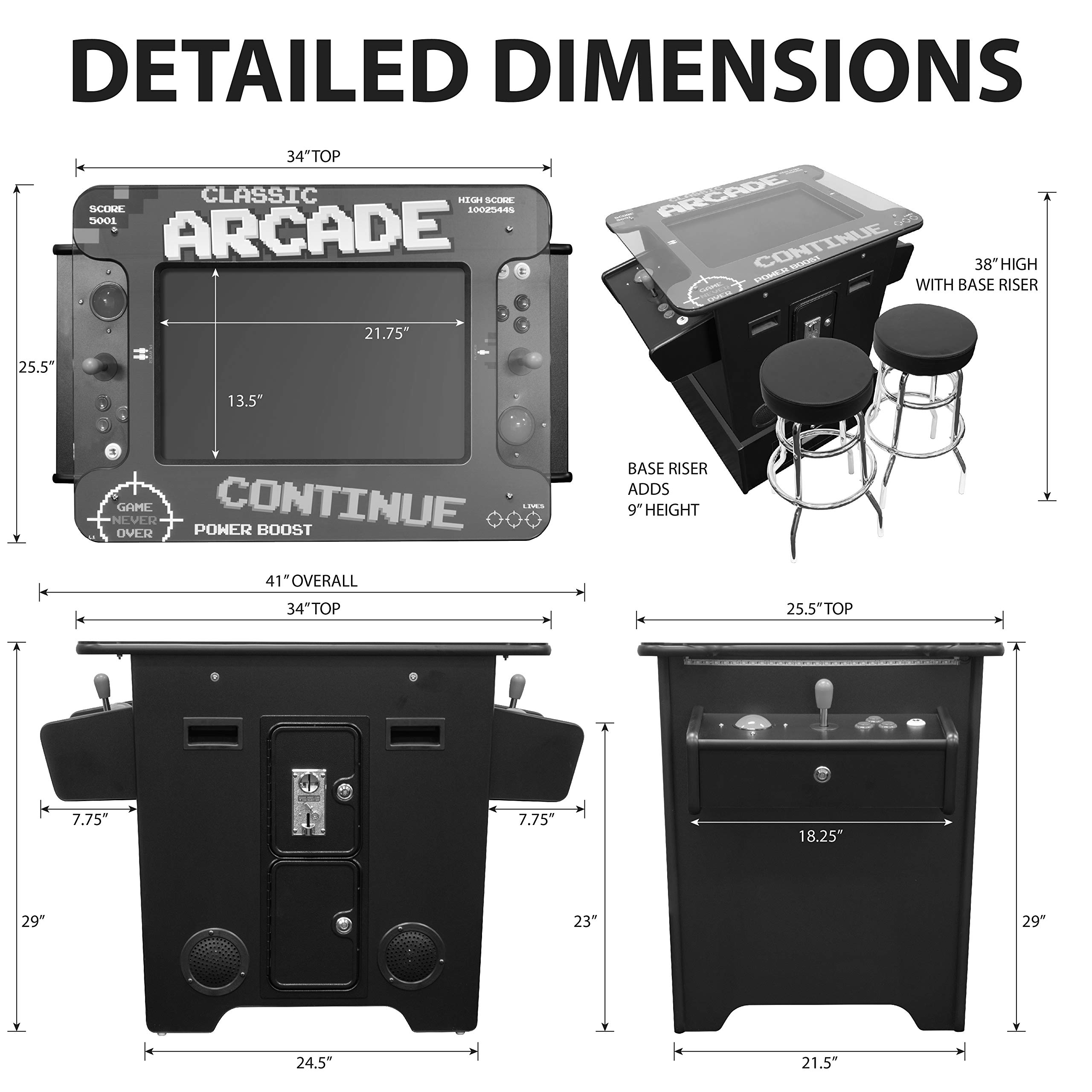 Creative Arcades Full Size Commercial Grade Cocktail Arcade Machine | 412 Games | 26" LCD Screen | 9" Riser | Square Glass Top | 2 Sanwa Joysticks | Trackball | 2 Stools Included | 3 Year Warranty