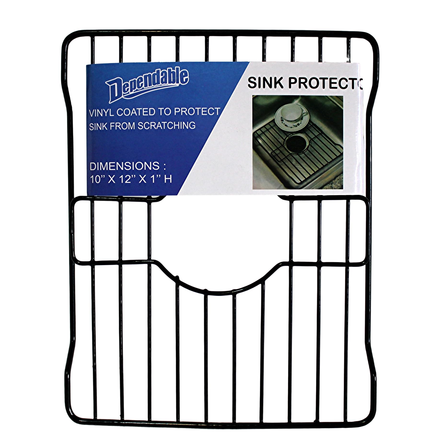 Dependable Industries Vinyl Coated Sink Protector Grid Black Insert Rack 10" x 12" x 1"H Size Small