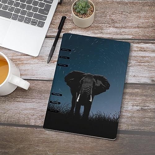Black and White Elephant Starry Notebook Cover 6-Ring Binder Portable Planner Book Loose-Leaf Cover for Home Office