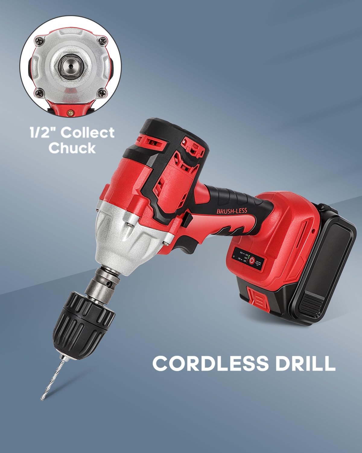 GCCSJ Cordless Impact Wrench 1/2 Inch Brushless High Torque Wrenches 210 ft-lbs Right Angle Detent Anvil Impact Drive Set Kit 2 Battery 18V 2300RPM Chuck/Drill/Sockets/Tool Box/Fast Charger