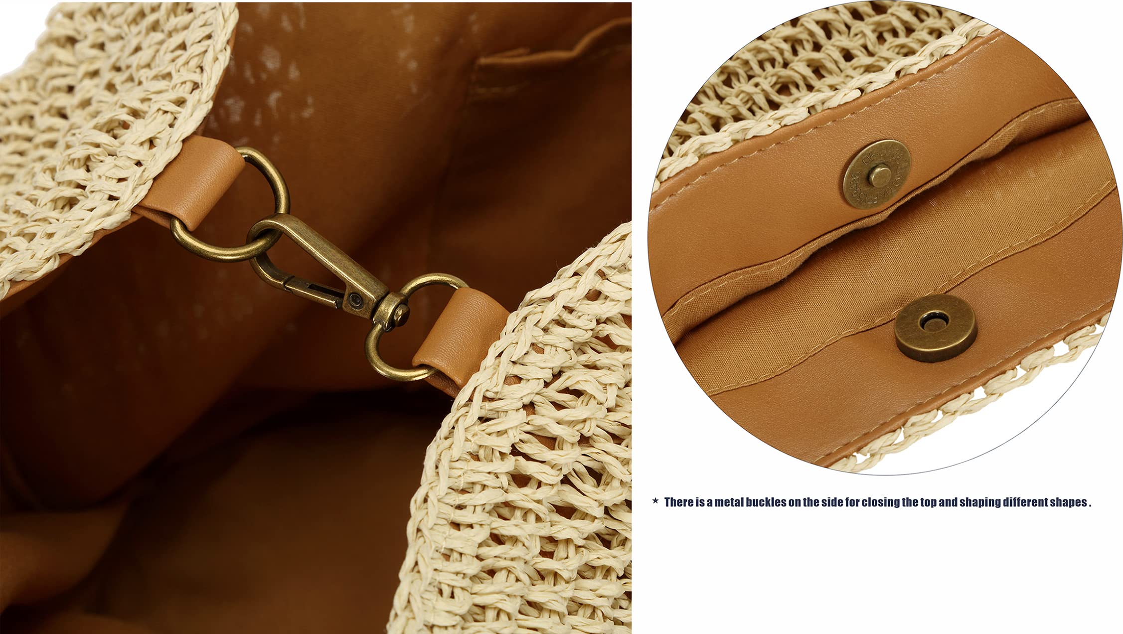 IN.RHAN Women's Handbag Large Straw Handmade Rattan Multi-functionWeave Shoulder Bag Beige