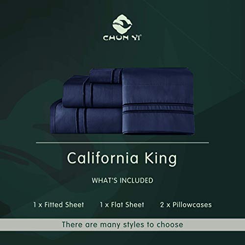 CHUN YI Luxury Cotton Bed Sheet Set, 4 Piece California King Bedding Sets-Tencel Fitted, Flat Sheet & Pillowcases, Deep Pocket to Easily Cover Mattress(Navy Blue)