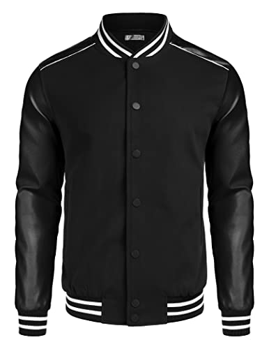 COOFANDY Mens Fashion Varsity Jackets Casual Leather Sleeves College Baseball Bomber Jacket Streetwear