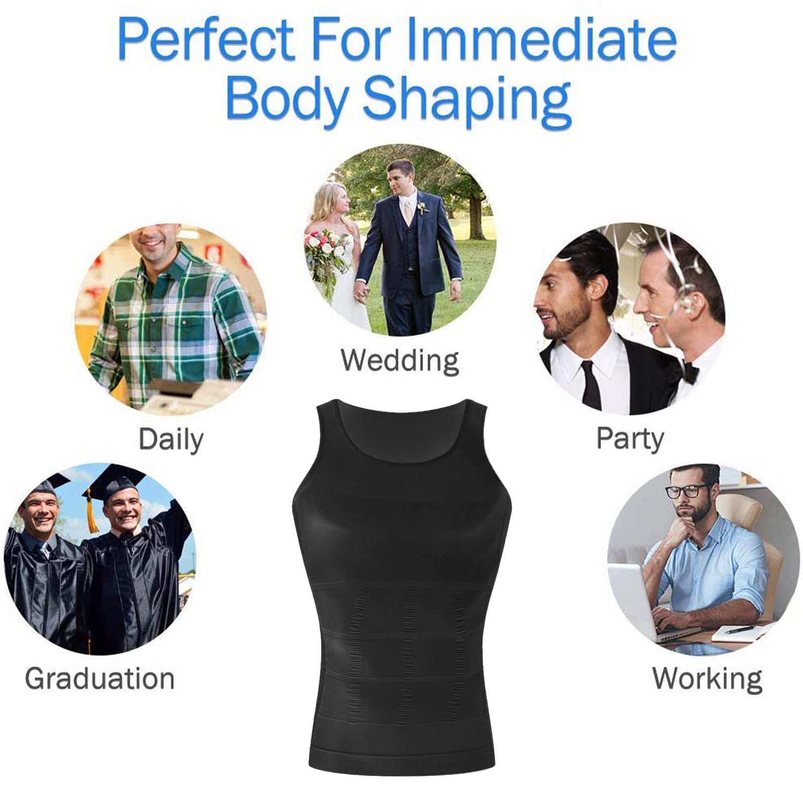 Aptoco Compression Shirts for Men,3 Pack Sleeveless Undershirt Body Shaper Vest Tank Top Mens Gynecomastia
