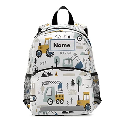 Custom Kid's Name Cute Toddler Backpack Personalized Childish Truck Excavator Mini Bag for Baby Girl Boy Age 3-7