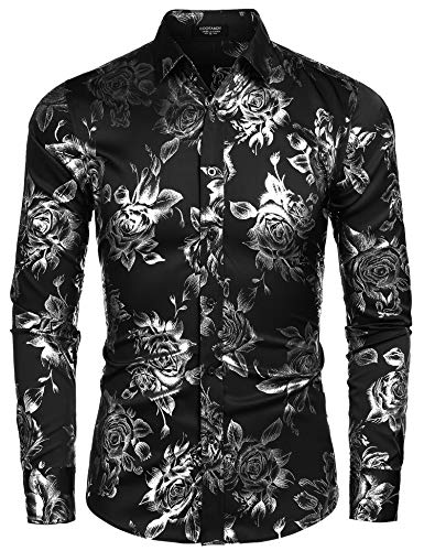 COOFANDY Mens Rose Shirt Long Sleeve Dress Shirt Button Down Casual Slim Fit
