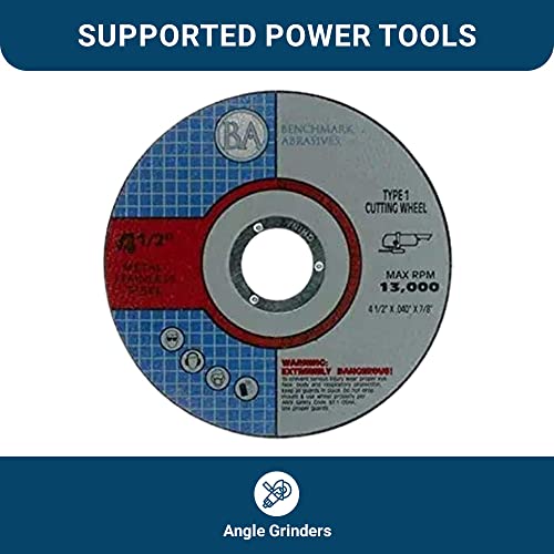 Benchmark Abrasives 4-1/2" Aluminum Oxide Quality Thin Cut Off Wheel for Metal and Stainless Steel 7/8" Arbor, Fiberglass Iron Cutting Wheel Use with Grinder - 50 Pack
