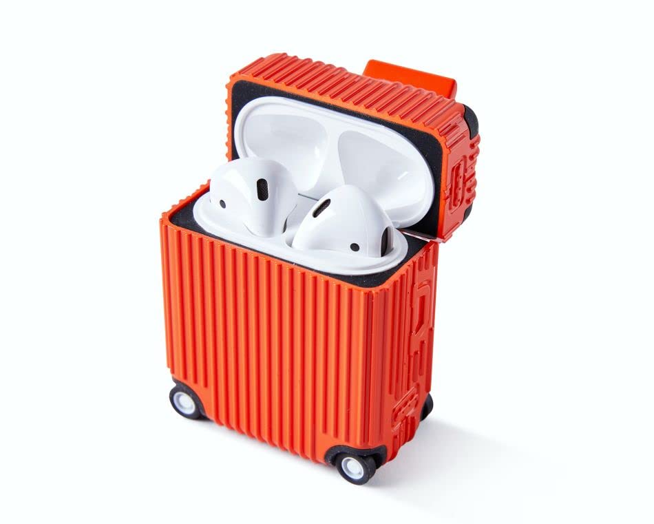 Case for Airpods,Suitcase Trunk Design Airpods Caser Compatible for Apple Airpods 1,2,3&Pro,Travel Enthusiast (AirPods 3,Orange)