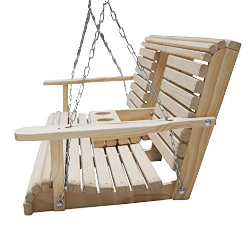Ecommersify Flip Cup Holder Console Rot-resistant Cypress Eternal Wood Lumber Roll Back Porch Swing, 5-Feet