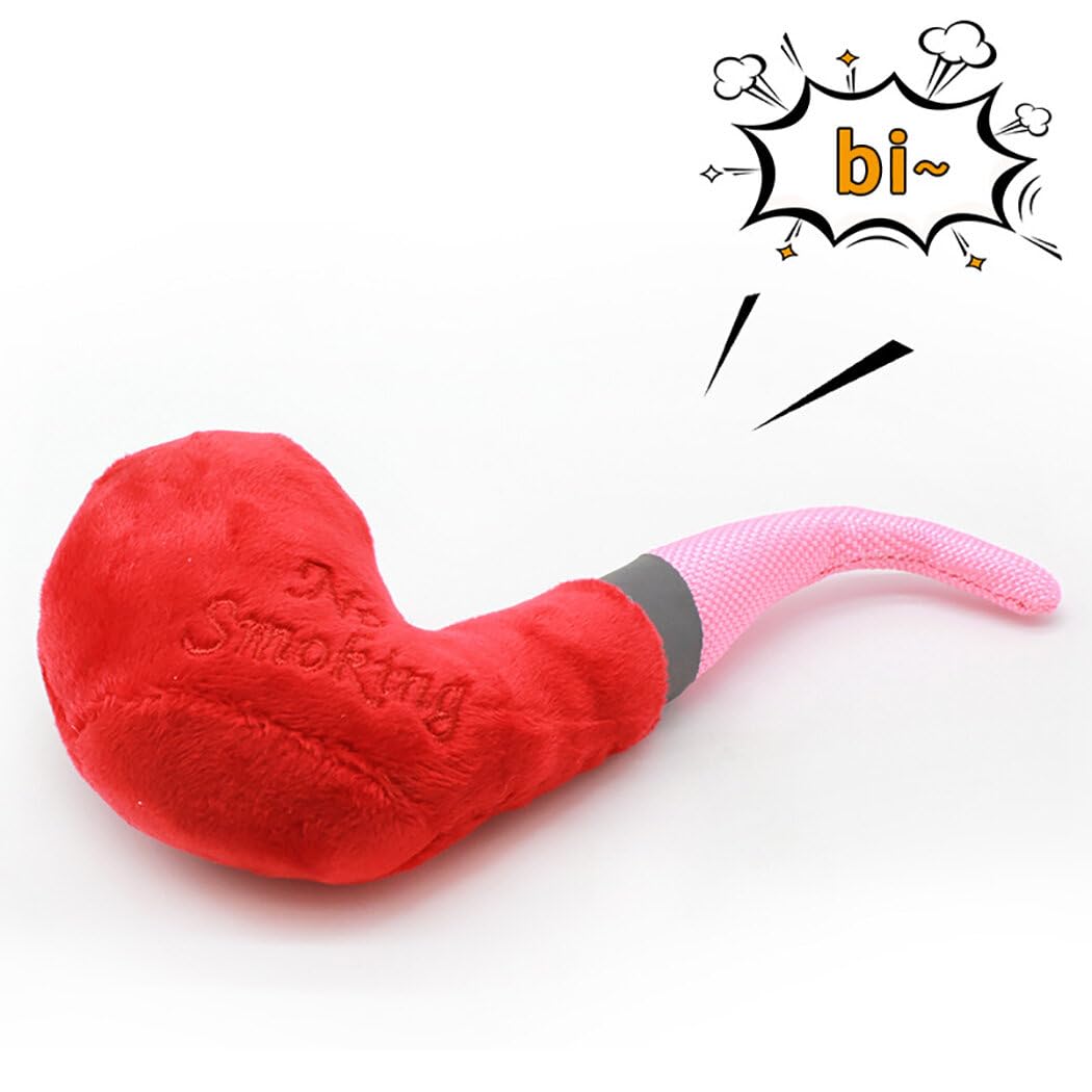 Chewtoyo Pet Teething Decorative Tobacco Pipe Toy Interactive: Stuffed Squeaky Biteproof Funny Chewers for Dog Tooth Cleaning, Coffee357
