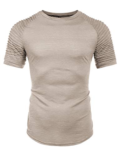 COOFANDY Mens Stylish Gym Tee Fashion Workout Muscle Shirt Khaki M