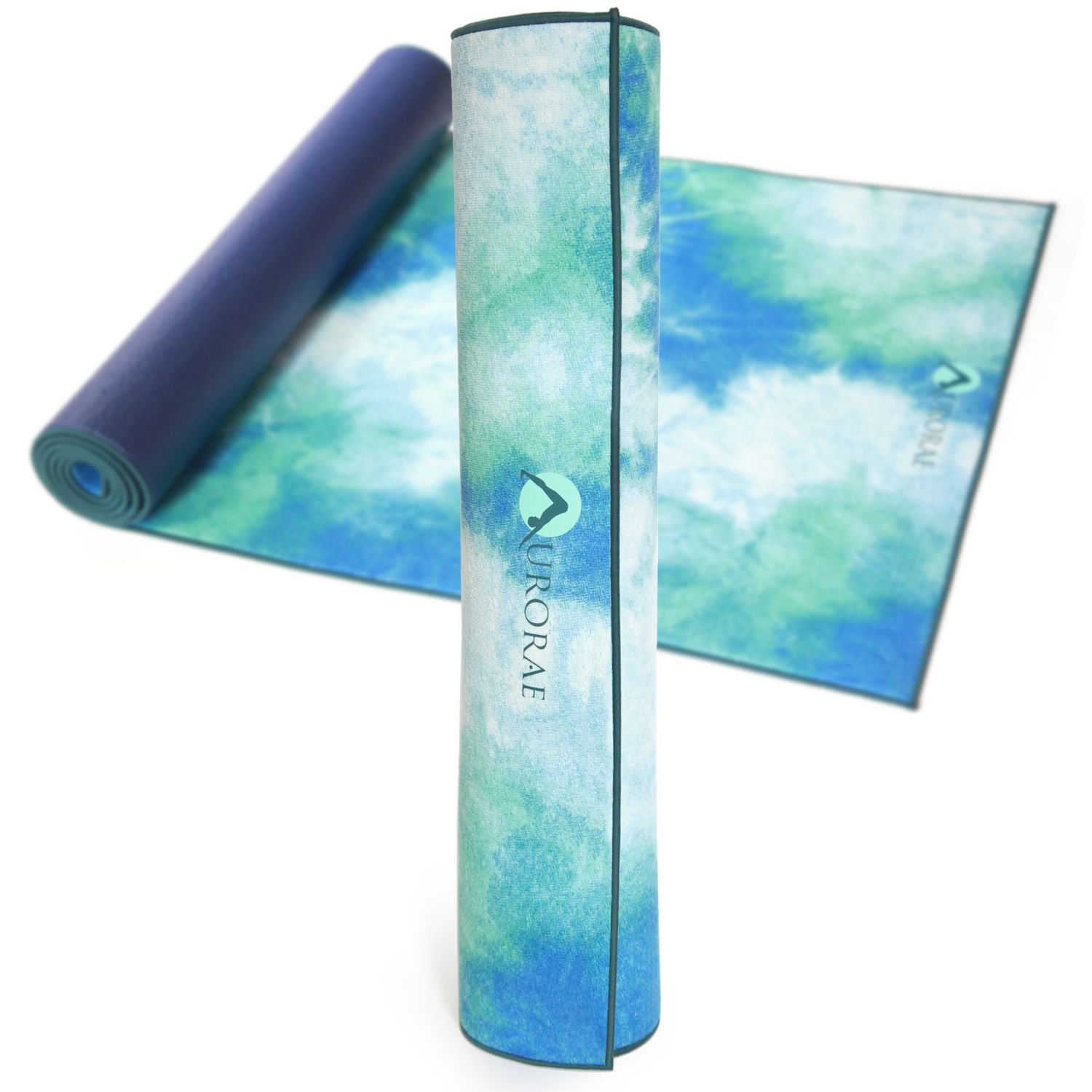 AURORAE Synergy 2in1 Hot Yoga Mat with integrated Non Slip Microfiber Towel. No Slipping No Bunching/Odor Patent Protected, Machine Washable