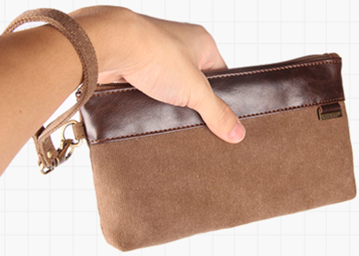 Genda 2Archer Canvas Wristlet Coin Purse Keys Bag Card Case Phone Bag (Khaki)