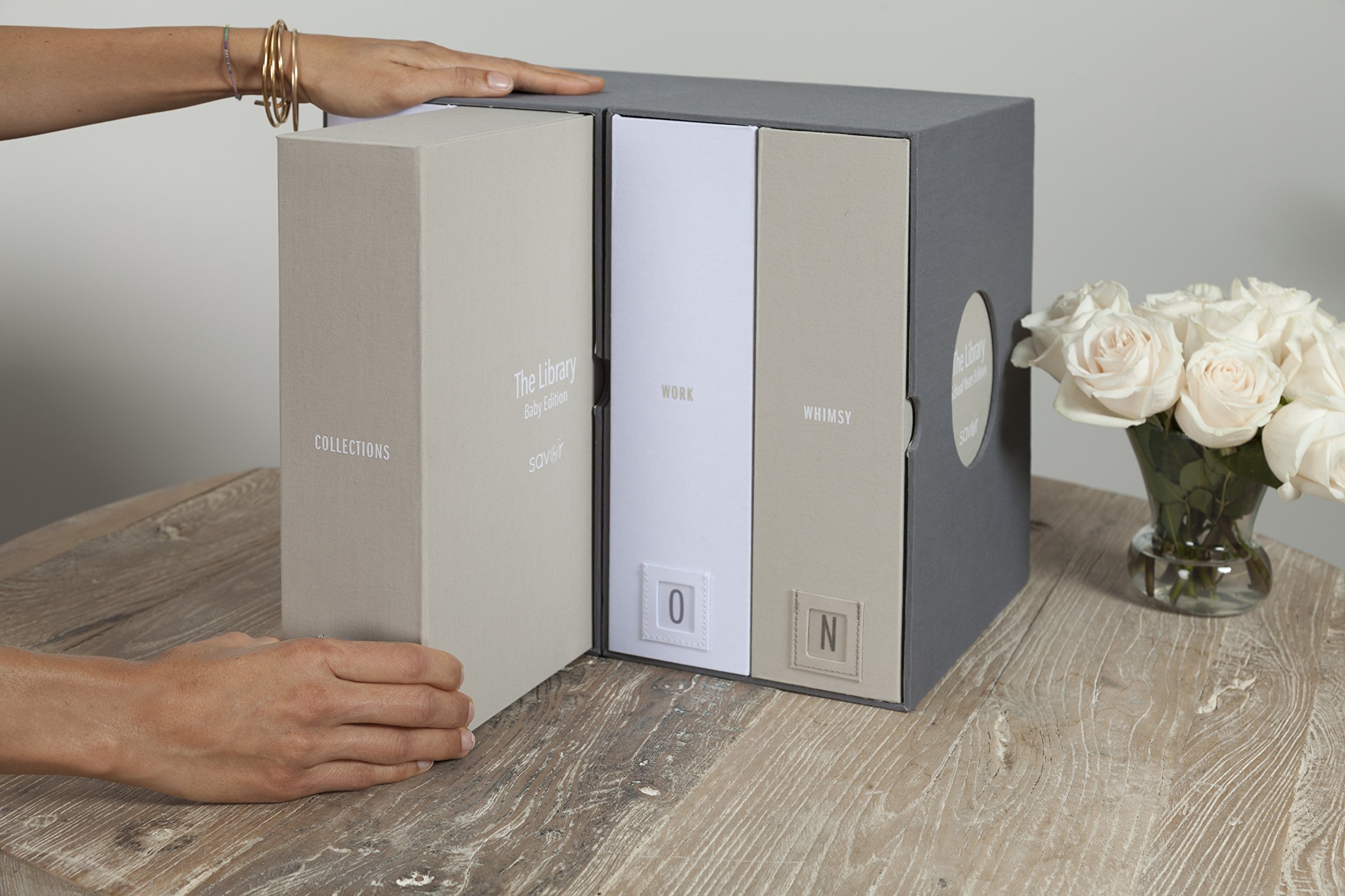 Savor | Baby + School Years Keepsake Boxes | Slate Gray - Set of 2 Custom-dyed with Cloth Covering + Acid-Free for Durability w/Full Organization System+Includes labels for customizing