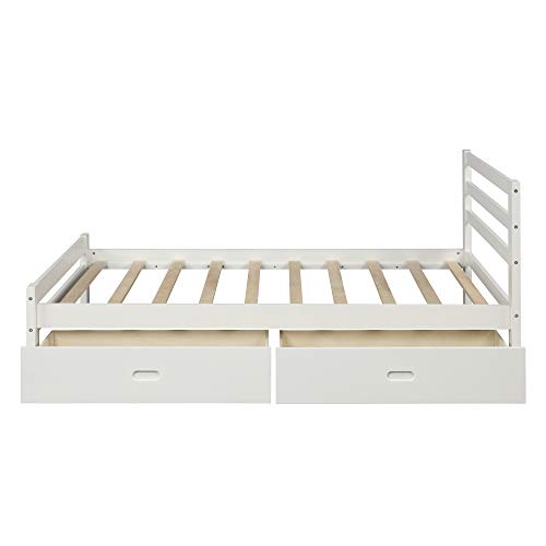 CNANXU Twin Bed Frame with Headboard and Storage Drawers, Wood Platform Bed Frames with Wooden Slat Support, No Box Sping Needed, Mattress Foundation, Easy Assemble - Twin Bed Frames (White)