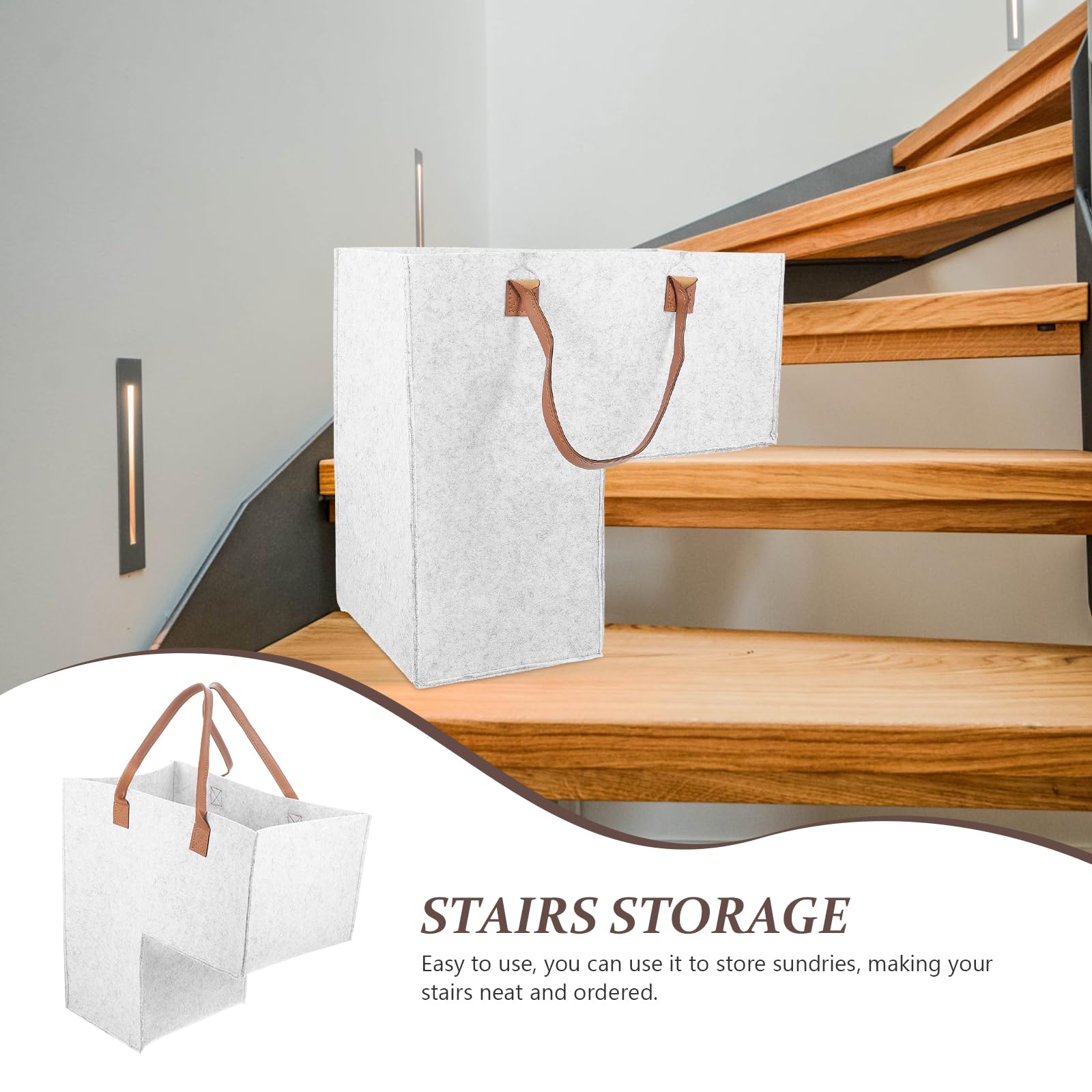 Cabilock Stair Baskets, Stair Step Storage Organizer Staircase Basket Laundry Basket Dirty Clothes Basket Toy Baskets for Laundry Clothes Hampers Containers Light Grey