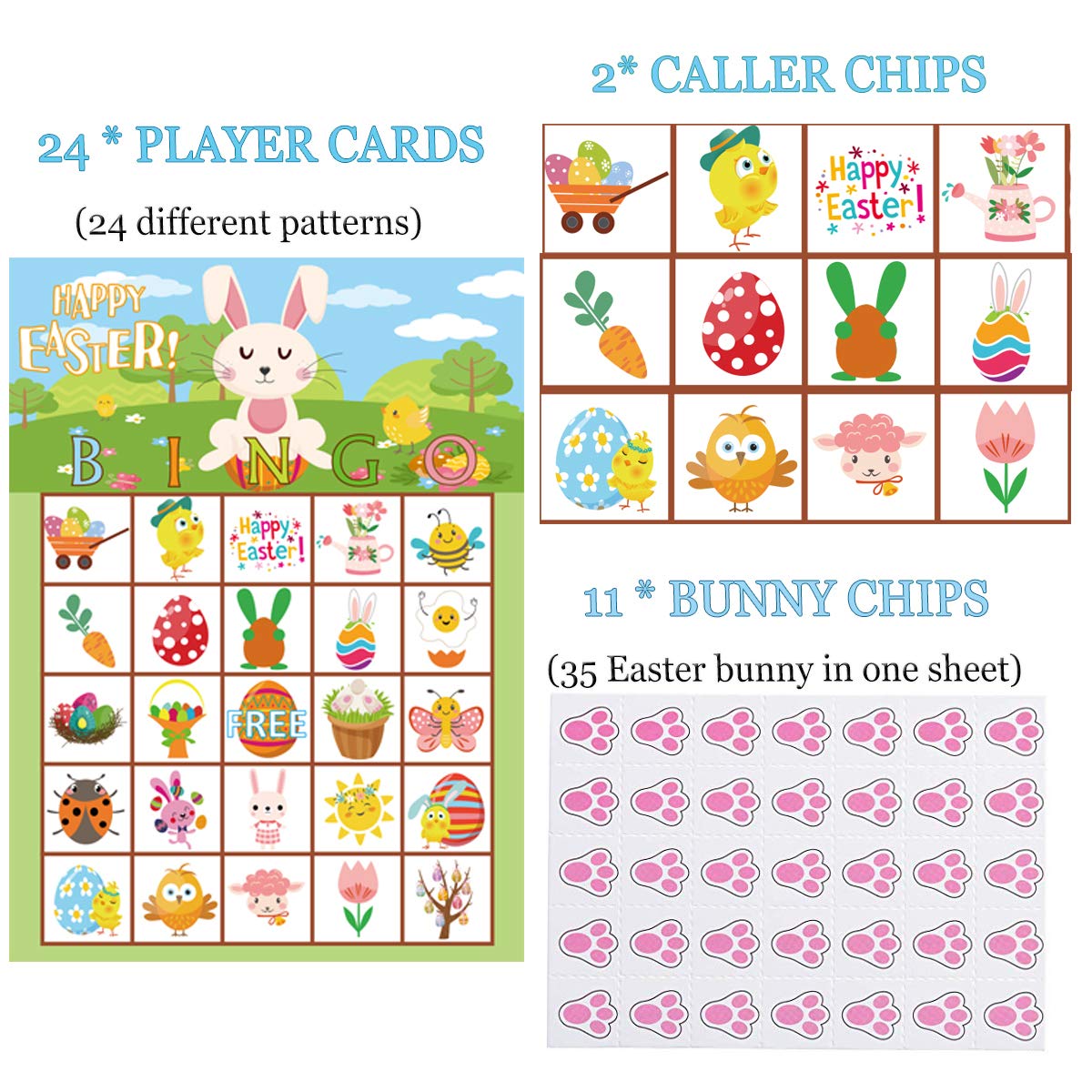 Funnlot Easter Games for Party Easter Bingo Game for Kids with 24 Players Easter Party Supplies for Family Classroom Activities