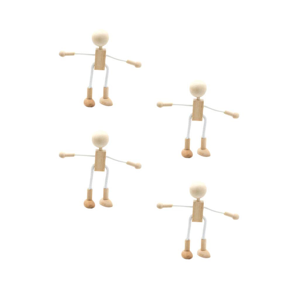 EXCEART Wood Peg Dolls 4Pcs Unfinished Wooden Peg Doll Adjustable Wood Peg People Doll Robot Paintable Bodies Figures for DIY Arts Crafts Peg Game Party Favor