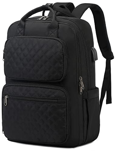 CAMTOP School Backpack College Laptop Backpacks with USB Charging Port 15.6 Inch Computer Bookbag for Women Girls(17 Inch, Black)