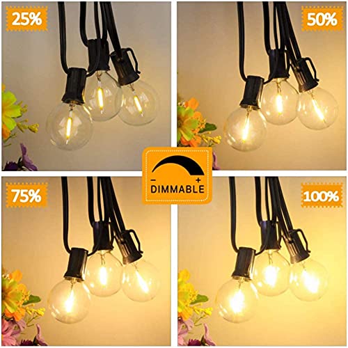 BRTLX Outdoor String Lights, 100FT LED G40 Weatherproof Patio Lights with 50+2(Spare) Waterproof Backyard Shatterproof Hanging Lights String Commercial for Balcony Birthday Party