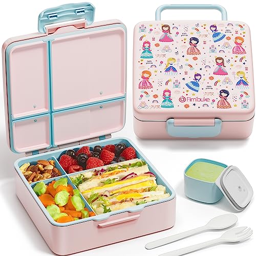 Fimibuke Bento Lunch Box for Kids - Leak Proof Toddler Bento Box with 4 Compartments BPA Free Dishwasher Safe Lunch Container with Utensils, Ideal Portion Sizes for Ages 3-12 Girls Boys for School