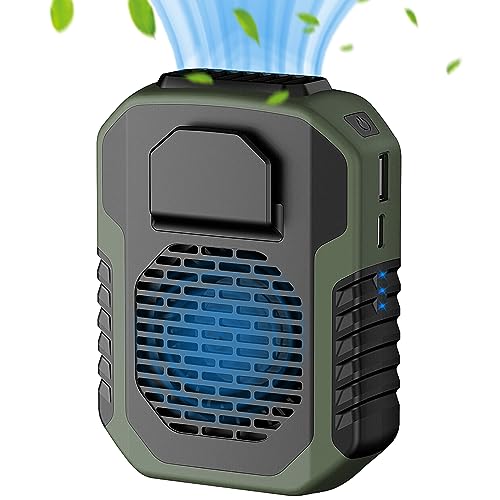Drosica Portable Waist Fan NecklaceFan, 6000mAh Mini Cooling Belt Fan, 6000RPM Strong Airflow, 3 Speeds, Rechargeable belt clip fan with USB port for Outdoor Works, Farm, Hiking, Camping (Green)