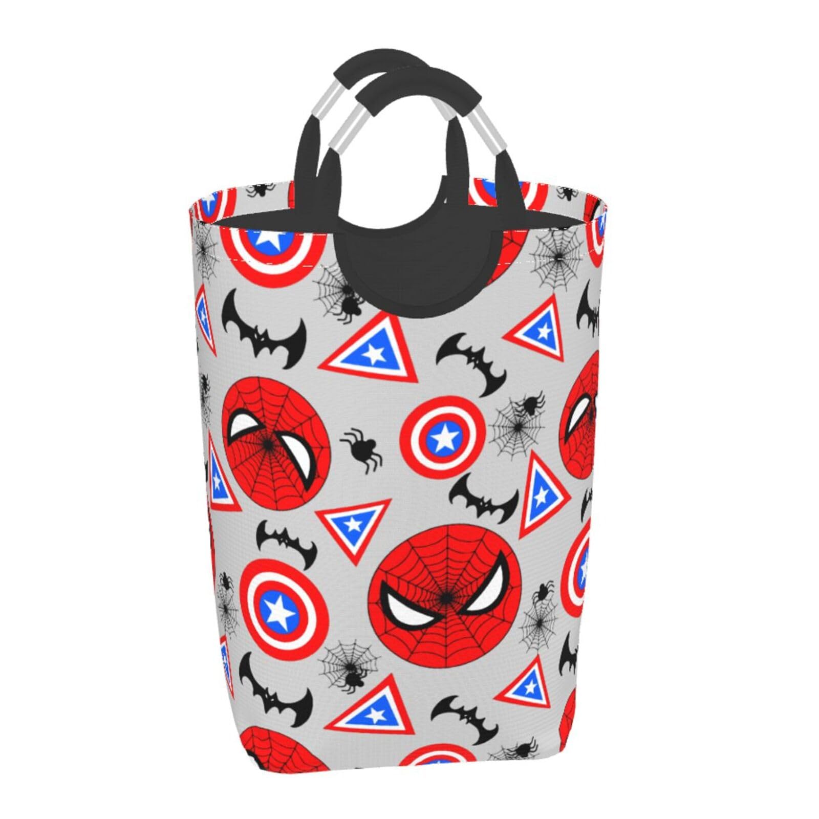 Bukoigo Cartoon Spider Web Bat Shield Laundry Basket Waterproof Durable Dirty Clothes Storage Baskets Gray Background Laundry Hamper Washing Bag for Home Dorm 50L, Black