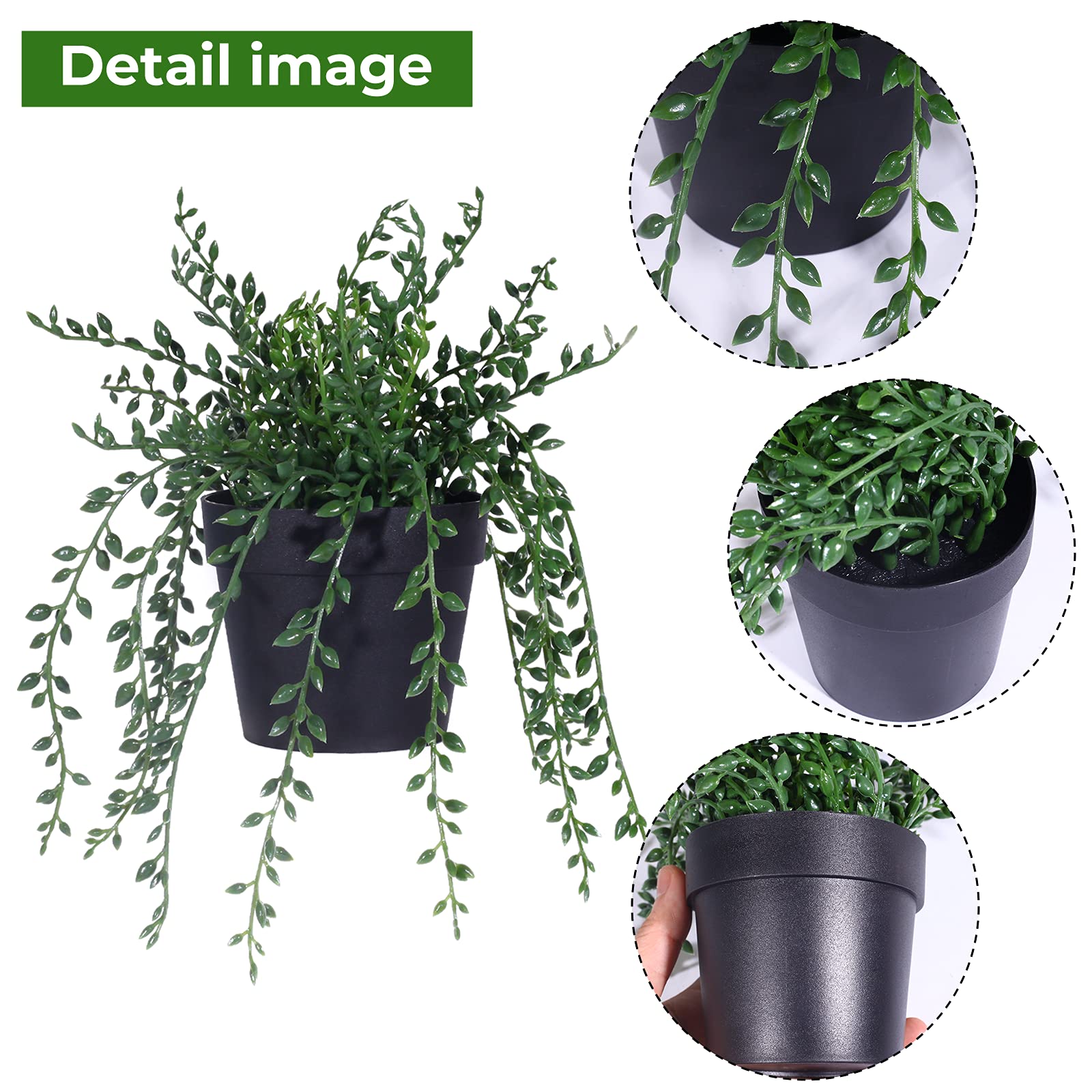 HUANGXIN Fake Plants Artificial Succulents Planters Realistic Faux Plant Mini Potted String of Pearls for Home Garden Office Decor