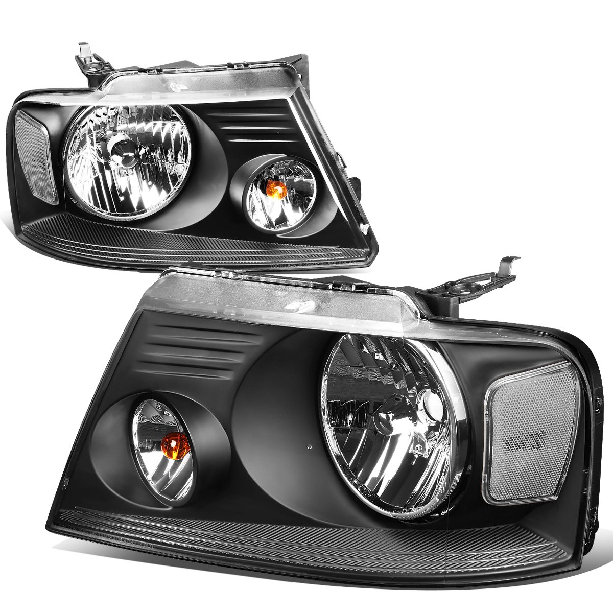 Auto Dynasty Halogen Model Factory Style Headlights Assembly Compatible with Ford F150 Lincoln Mark LT 2004-2008, Driver and Passenger Side, Black Housing Clear Lens