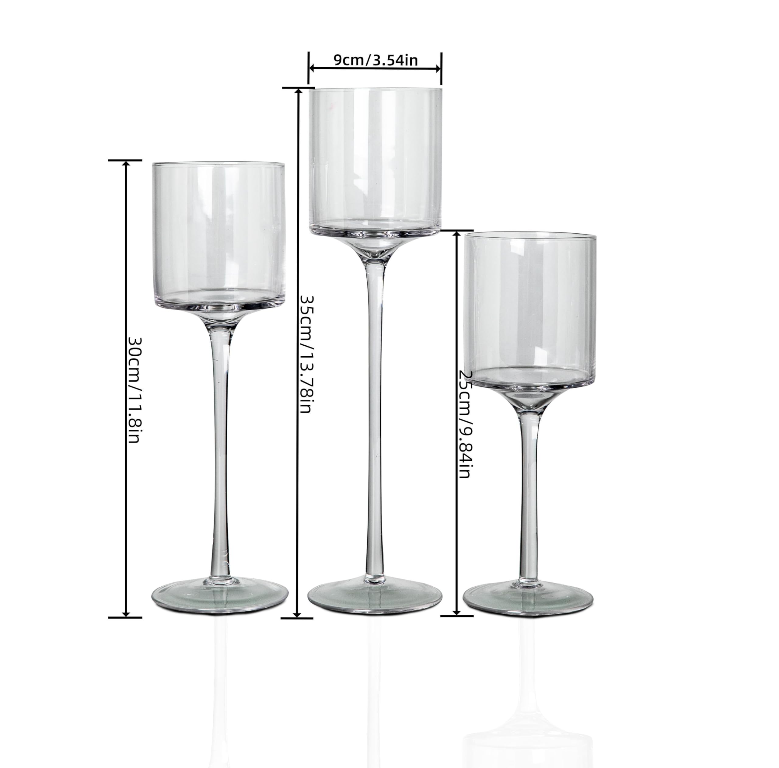 Glass Candleholders Tea Light Candle Holders Clear Wedding Weddings Hurricane Tall Elegant Ideal for Dining Party Home Decor Parties Table Settings Gifts High Different Sizes (6 Sets Large Clear)
