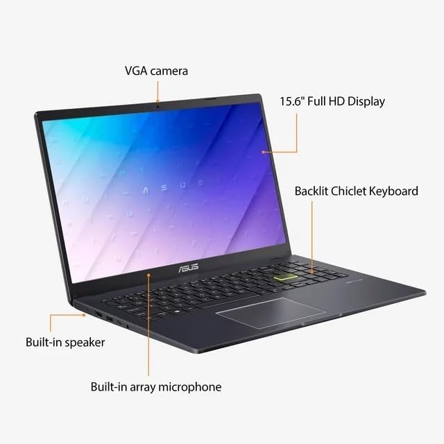 ASUS VivoBook Go L510MA Laptop -15.6" FHD Display, Intel Celeron-N4020, 4GB RAM, 128GB eMMC, Intel UHD Graphics, Webcam, Backlit Keyboard, Wi-Fi 5, Windows 11 Home in S Mode