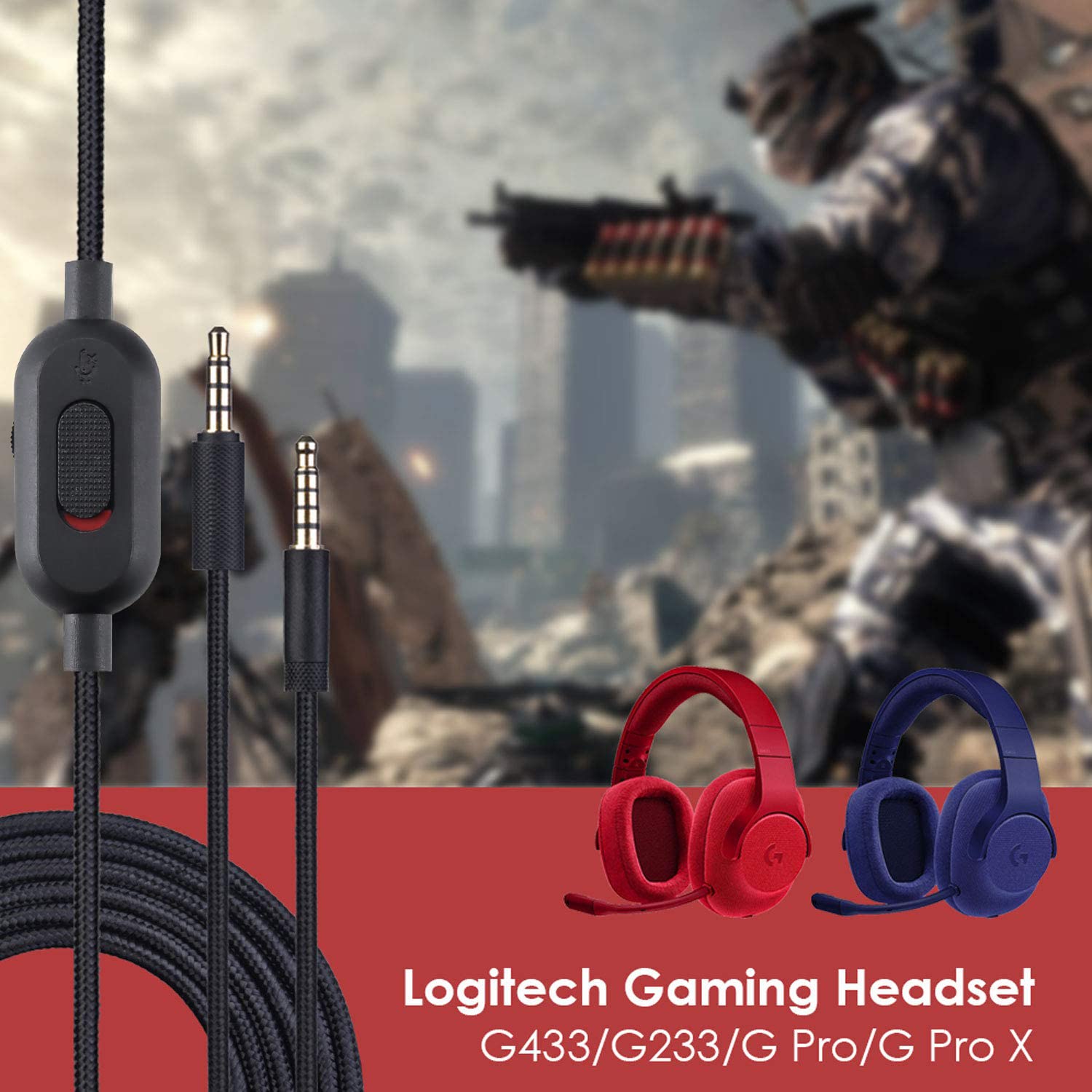 Iootmoy Replacement Cable for G433 Headset Audio Aux Cord Compatible with Logitech G233/ G Pro/G Pro X Gaming Headphone with Mic Mute and Volume Controller