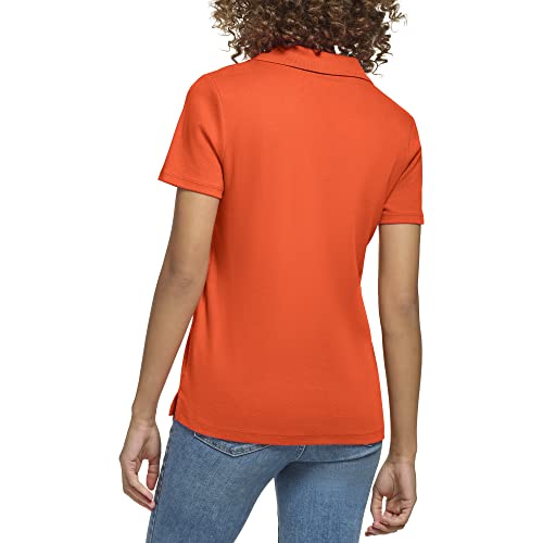 Calvin Klein Women's Lower Neckline Casual -Collar 1x1 Rib Cotton Short Sleeve, Flame