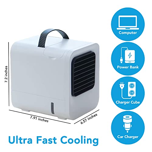 COOLEEZ Portable Cooling Fan, Evaporative Mini Air Conditioner, Personal Air Fan, Powerful, Quiet, Lightweight, Small AC for Room, Desk, Tent, Car & More, No Window Needed