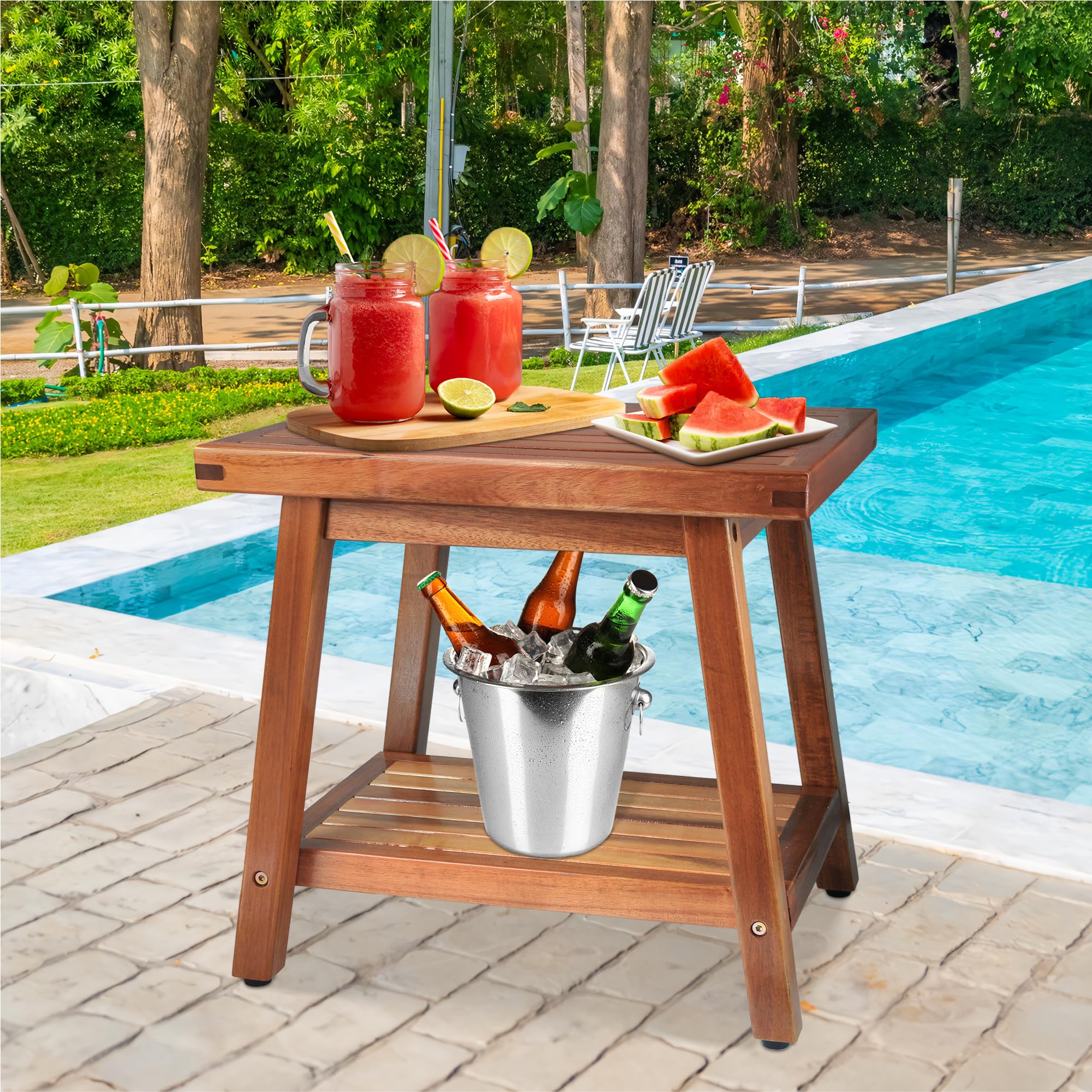 Shower Stool Bench Chair Waterproof with Storage Shelf for Shaving Legs, Spa, Bath Seat in Bathroom, Inside Shower Bench for Adults Seniors Elderly, Outdoor Side Table, Patio, Pool, Porch End Table