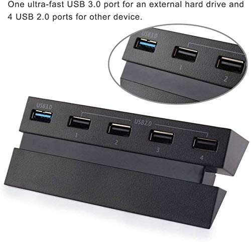 EEEKit 5 Port Hub for PS4, USB 3.0/2.0 High-Speed Expansion Hub Charger Controller Adapter Connector Compatible with Playstation 4 PS4 Gaming Console, Not for PS4 Slim, PS4 PRO