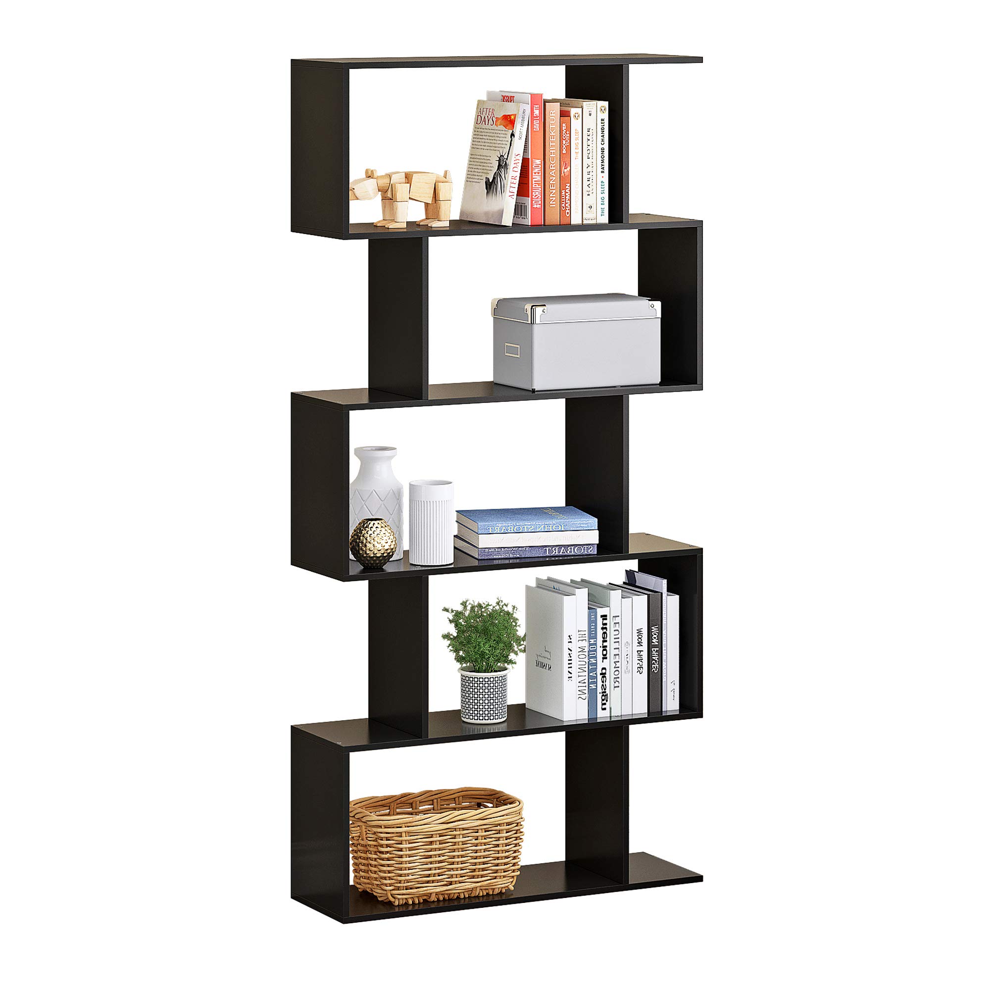 HOMEFORT Pack of 2 Geometric Bookshelf,5-Tier Modern Bookcase, Set of 2 Open Shelf and Room Divider, Freestanding Display Storage Organizer, Decorative Shelving Unit for Home Office and Living Room