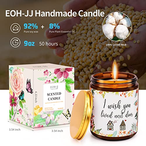 Candles Gifts for Women - I Wish You Lived Next Door - Best Friend, Friendship Gifts for Women, Sister, Birthday Gifts for Friends Mom Wife, English Pear & Freesia Scented Candles 9oz.
