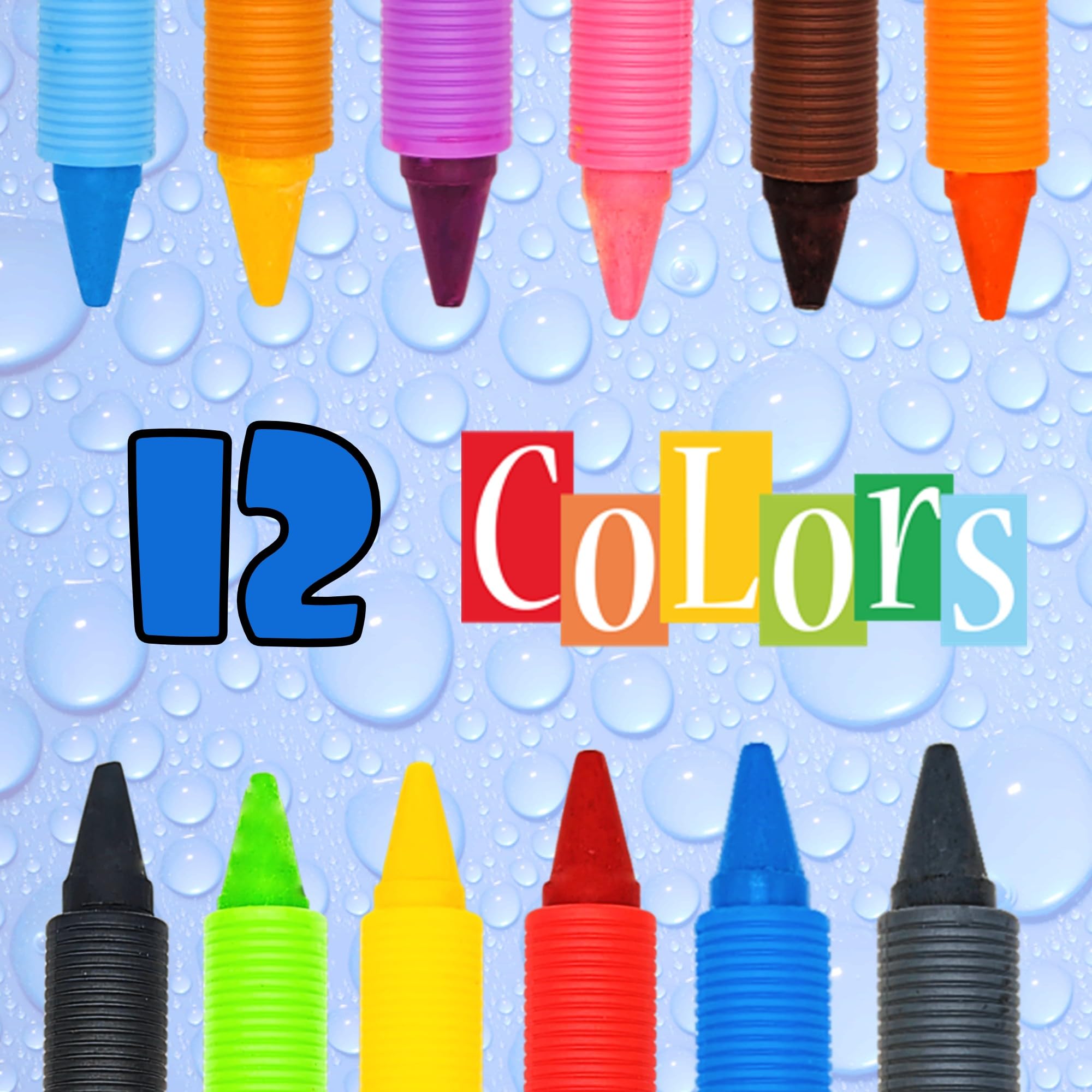 Billikins™ 12 Bath Crayons For Toddlers┃12 Color Crayons For Kids┃ Bath Tub Crayons┃Bath Crayons Non Toxic┃Bath Toys┃Crayones De Baño┃ Safe & Easy To Clean