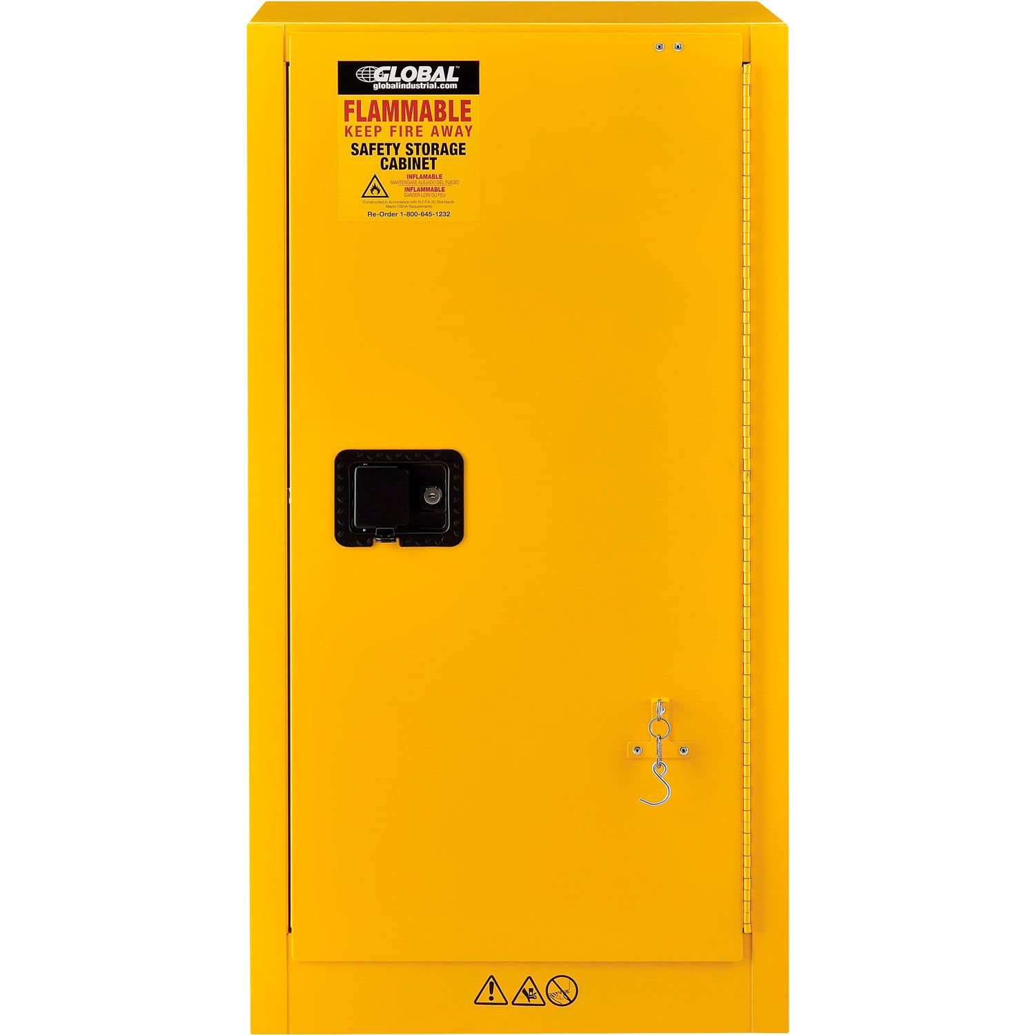 Global Industrial Flammable Cabinet, Self Close Single Door, 16 Gallon, 23"Wx18"Dx44"H