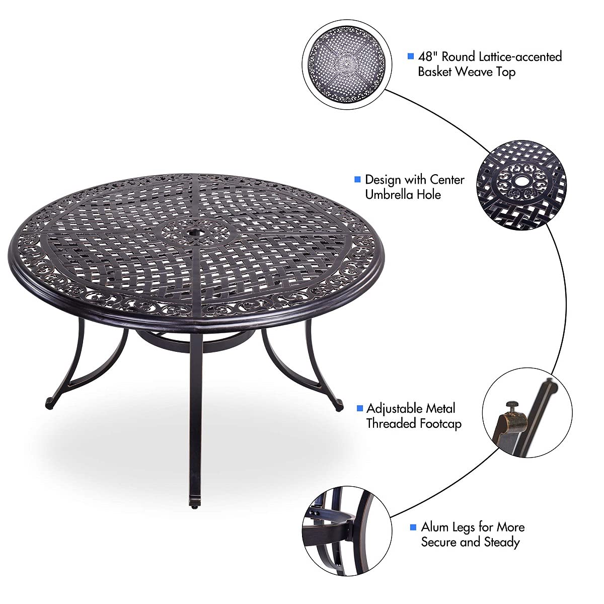 DALI 5 Piece Outdoor Dining Set Patio Furniture, Deep Cushioned Aluminum Swivel Rocker Chair Set with 48 inch Round Alum Casting Table